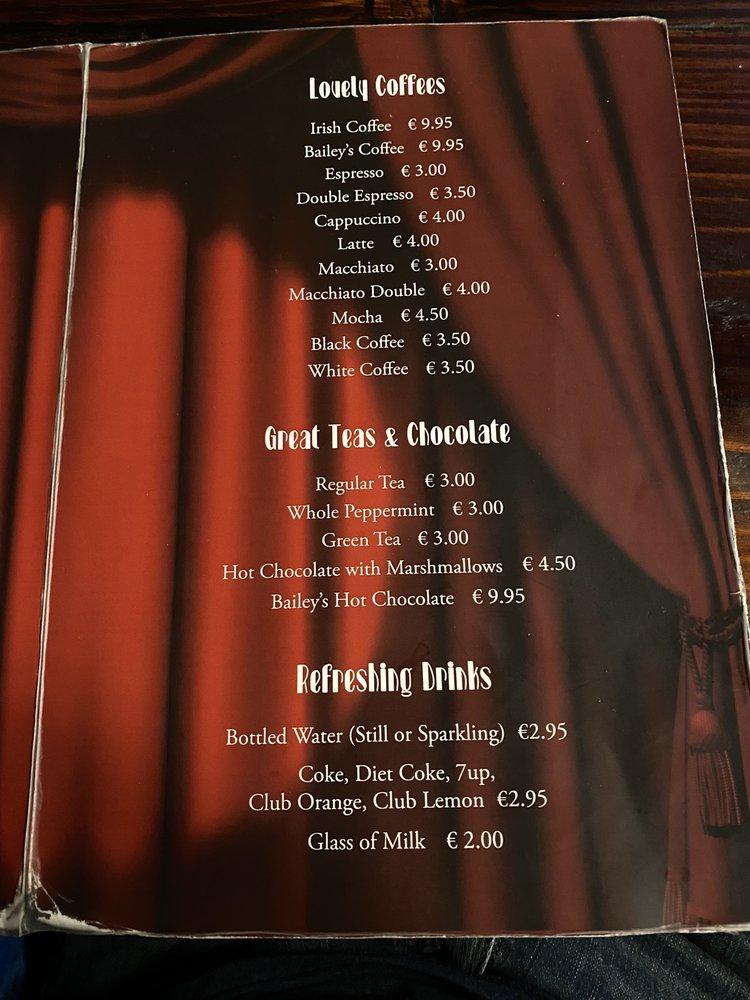 Menu at The Stage Door Cafe, Dublin