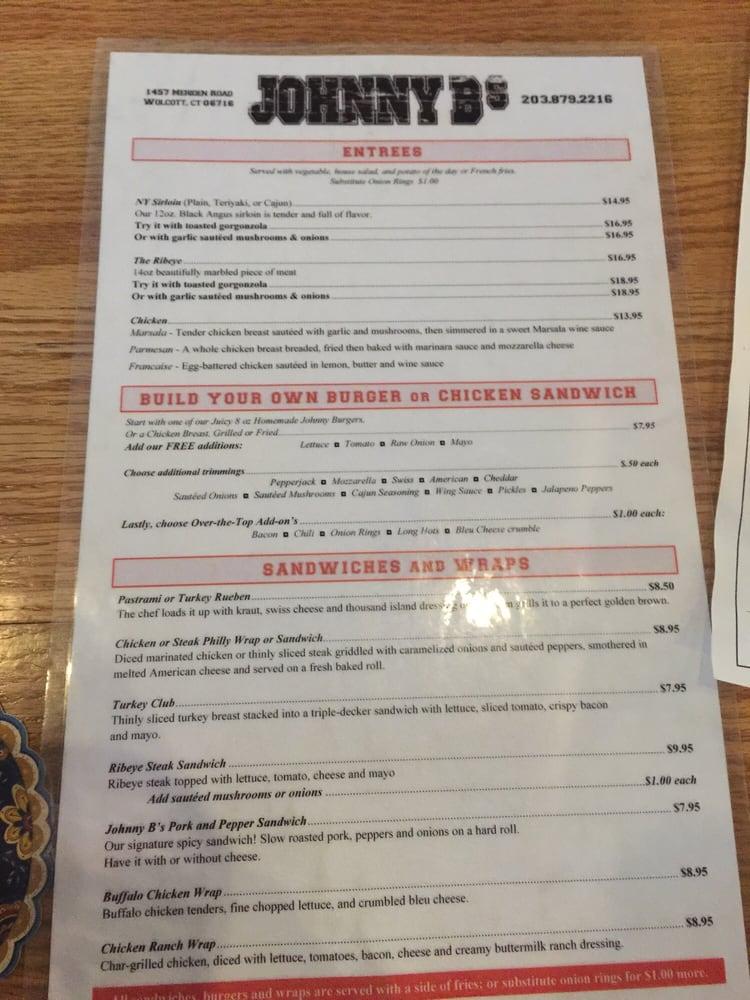 Menu at Johnny B's Roadside Saloon pub & bar, Wolcott