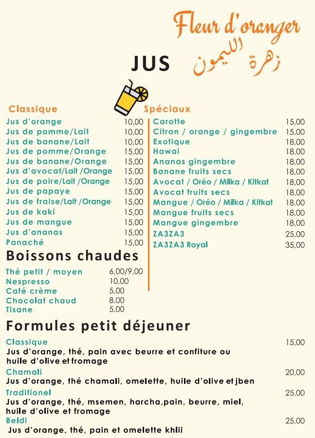 Menu at Laiterie fleur d'oranger restaurant, Tamaris