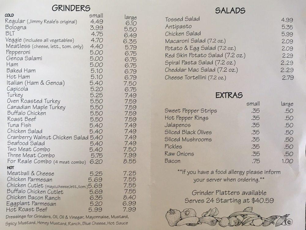 Menu at Reale's Grocery, Westerly