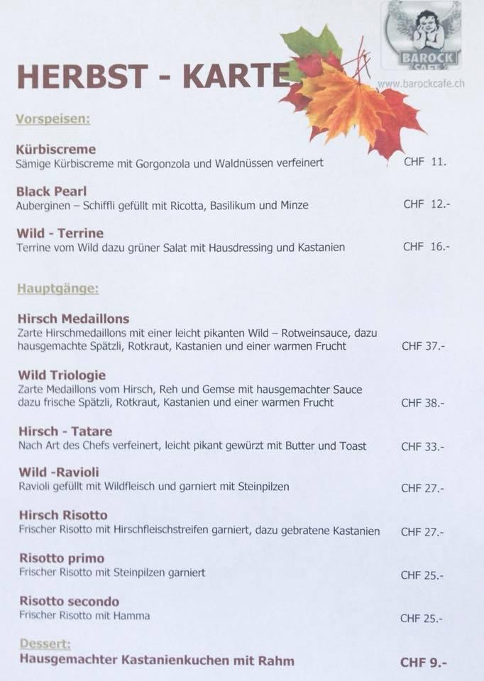 Menu at Barock Café, Visp