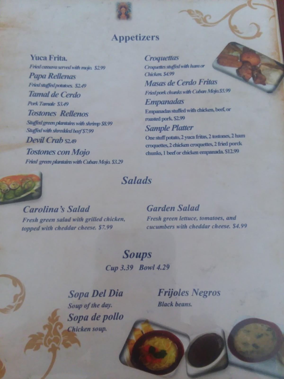 Menu at Carolina's Cuban Cafe, Bayonet Point, US-19