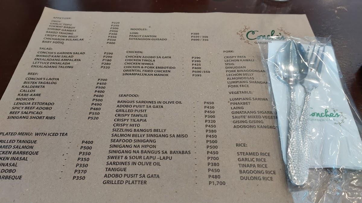 Menu at Concha's Garden Café - Silang cafe, Silang, 62FQ+F87