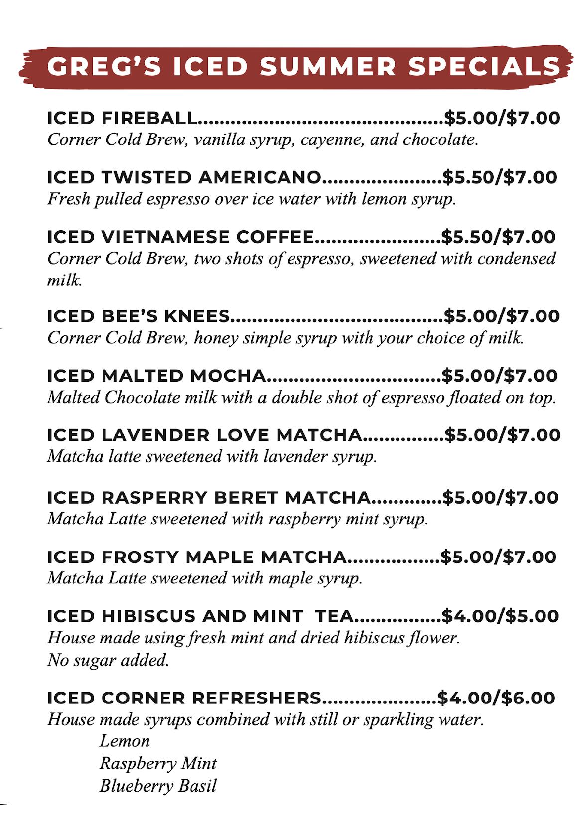 Menu at The Corner Table Cafe, Nantucket