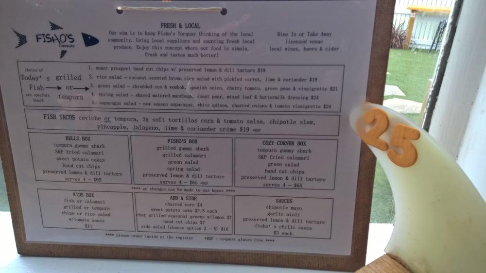Menu at Fishos Torquay restaurant, Torquay