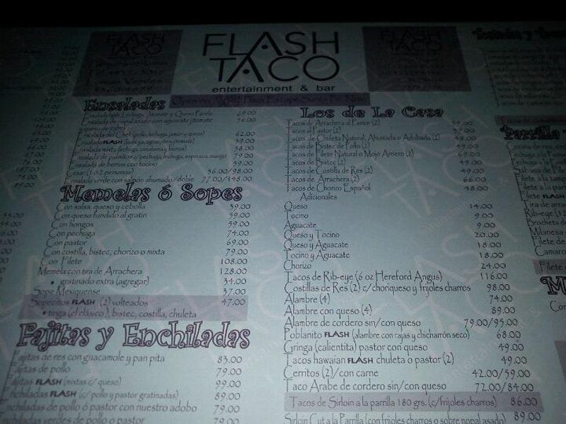 Menu at Flash Taco restaurant, Naucalpan, Av de las Fuentes 17-Local-C