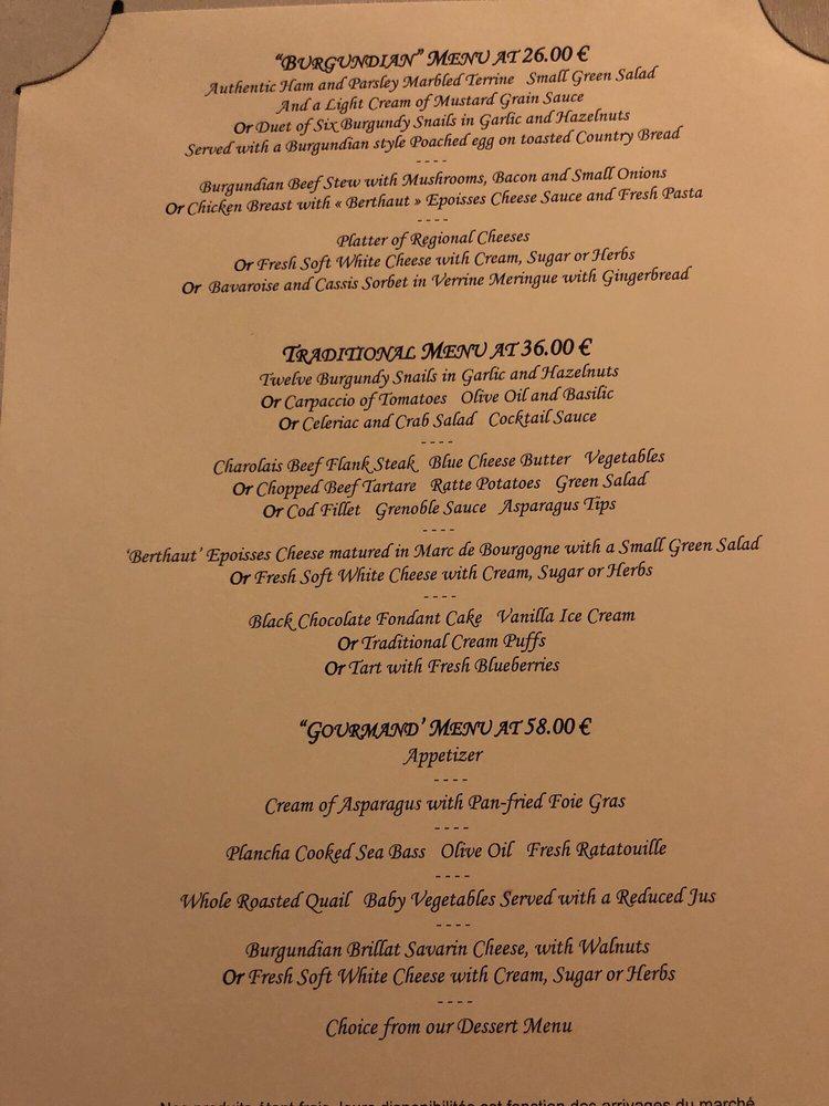 Menu au Le Caveau des Arches restaurant, Beaune