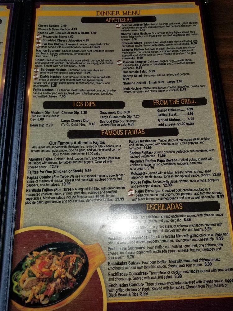 Menu at Los Compadres mexican restaurant, Fulton