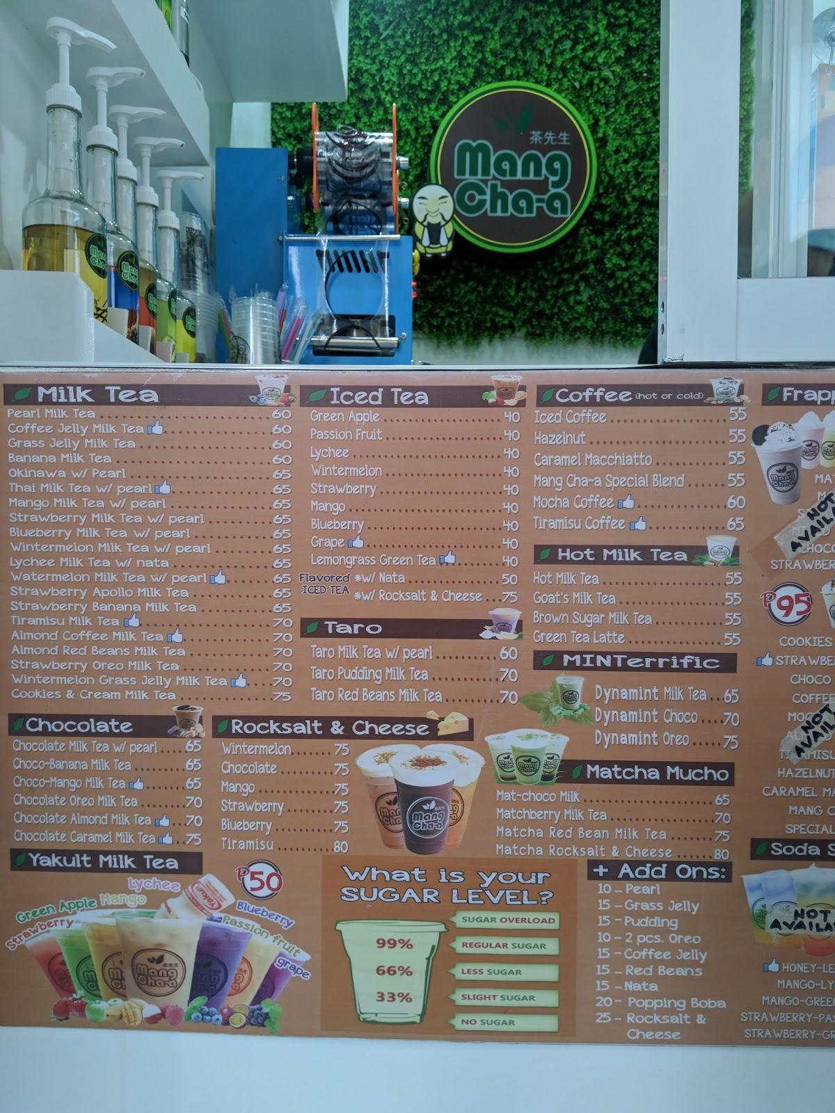 Menu at Mang Cha-a Intersection cafe, San Fernando