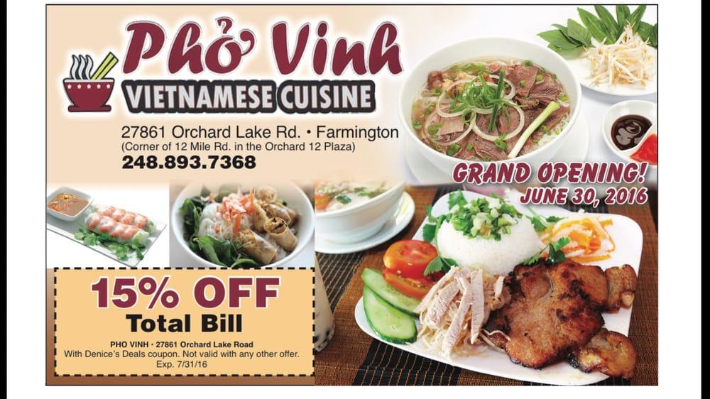 Menu at Phở Vinh restaurant, Farmington Hills