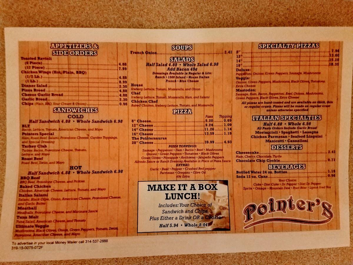 Menu at Pointers Pizza pizzeria, Richmond Heights