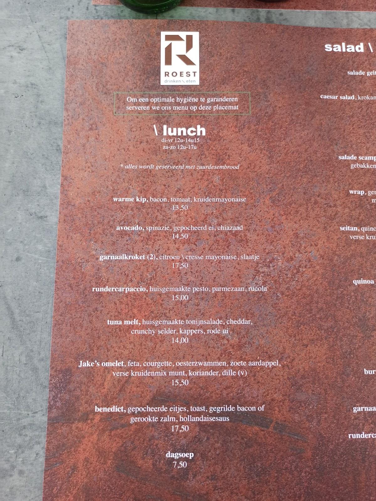 Menu at Roest, Antwerp