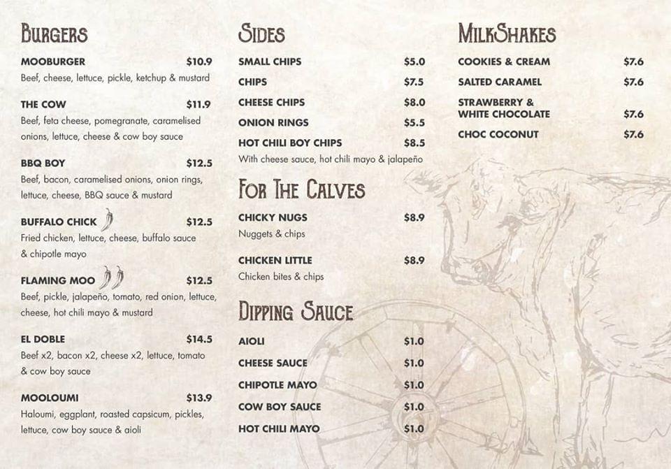 Menu at Hungry Cow restaurant, Avondale Heights