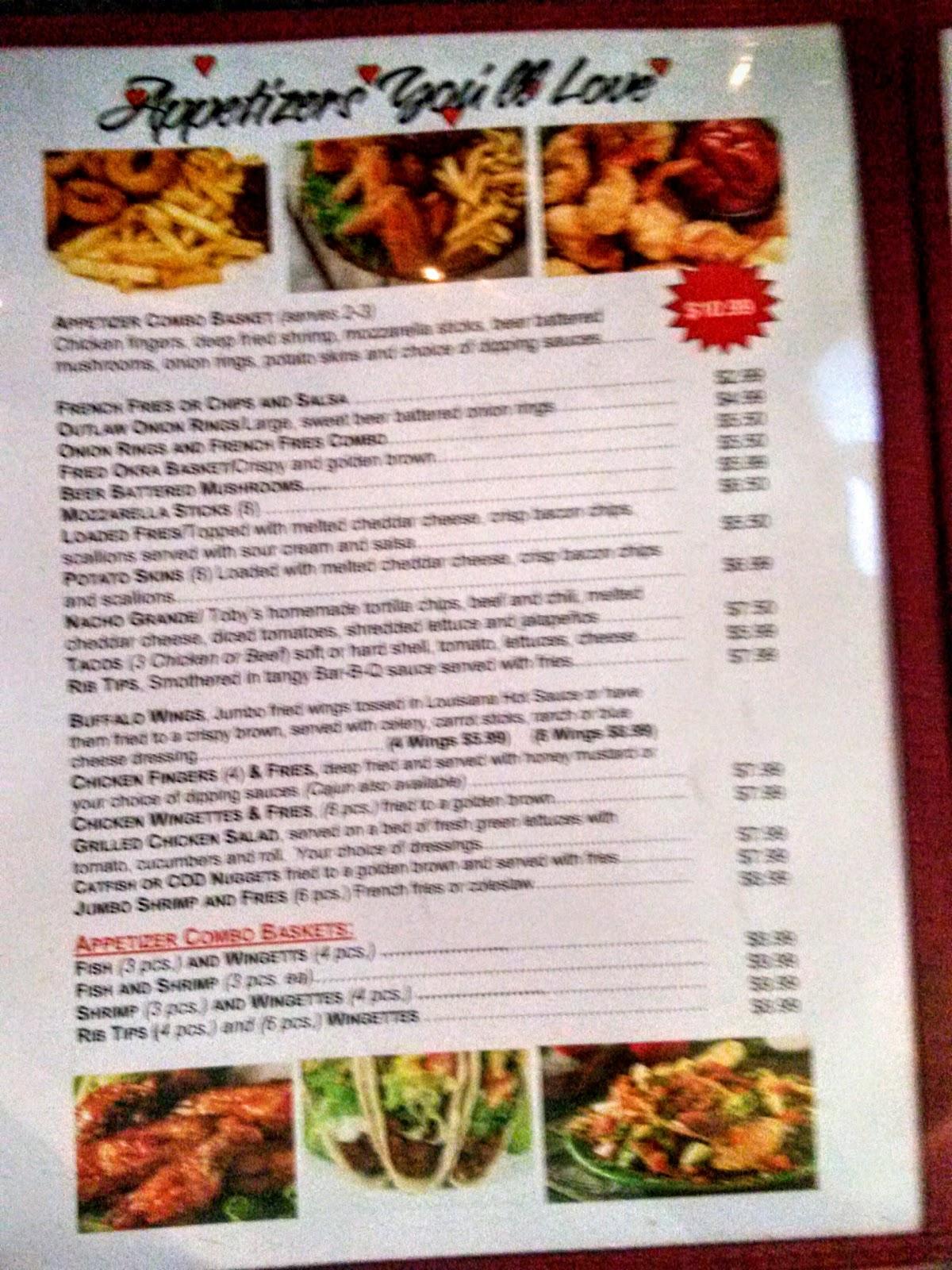 Menu at Toby's Tavern pub & bar, North Chicago