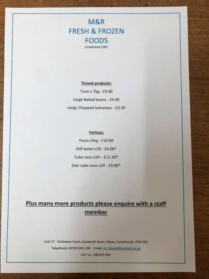 Menu at M&R Fresh and Frozen Foods restaurant, Portsmouth