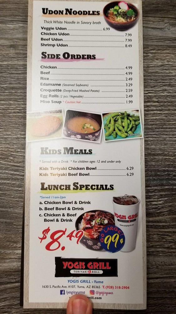Menu at Yogis Grill(Pacific Ave) restaurant, Yuma, S Pacific Ave suite107