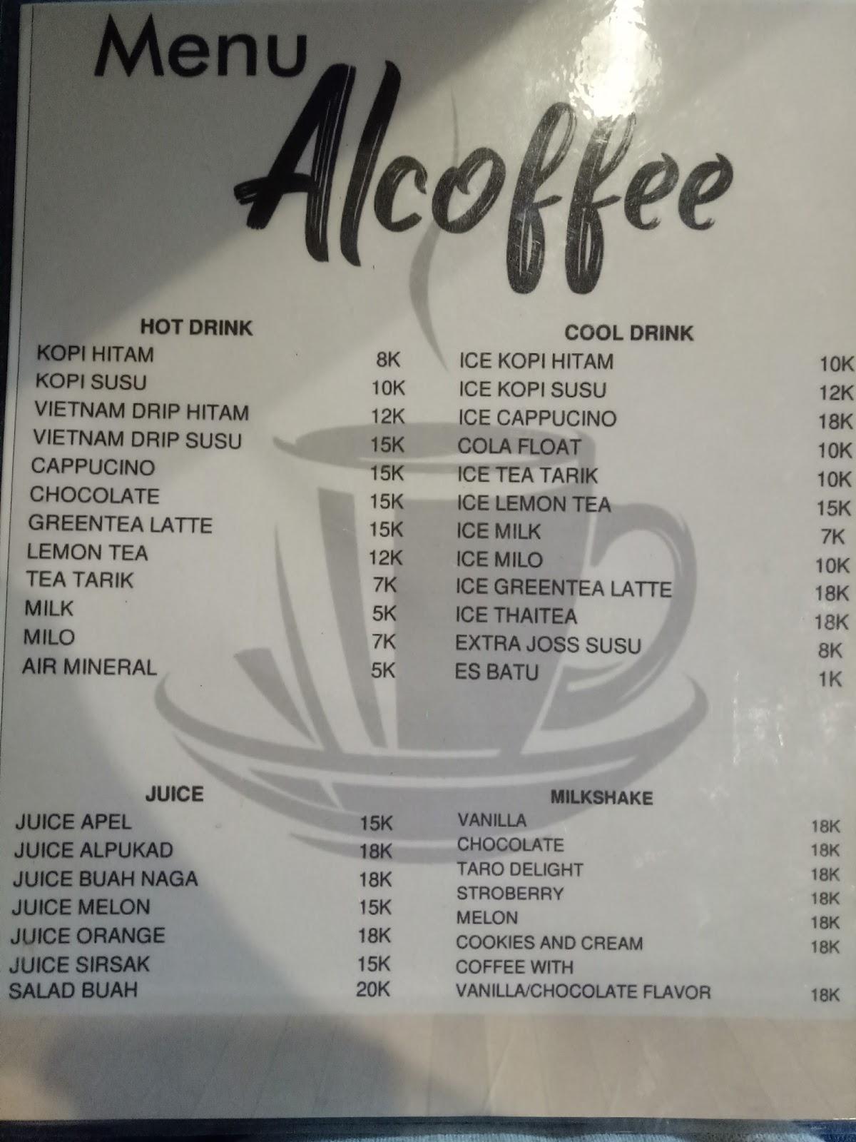 Menu at Al Coffee cafe, Makassar