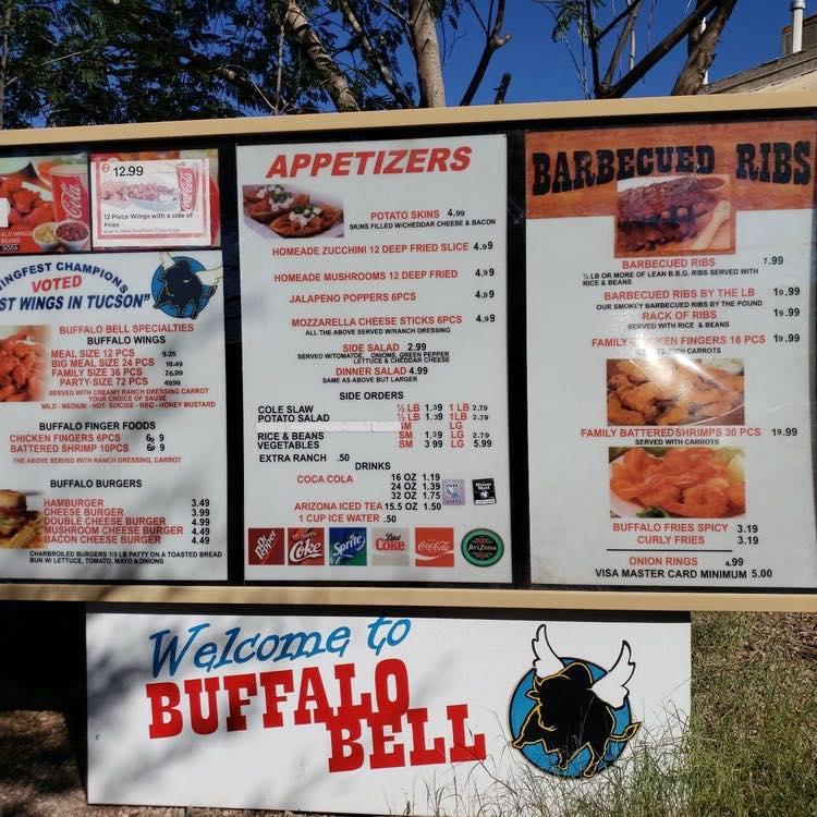 Menu at Buffalo Bell restaurant, Tucson