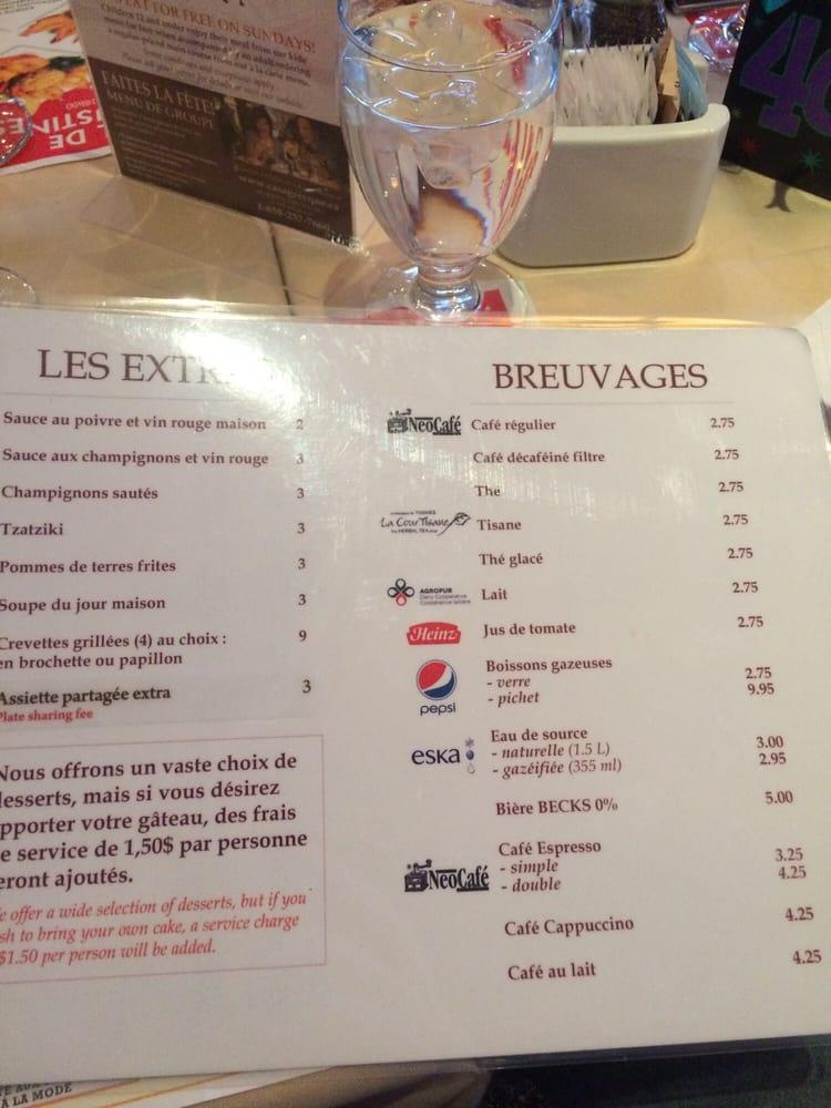 Menu at Casa Grecque restaurant, Salaberry-de-Valleyfield