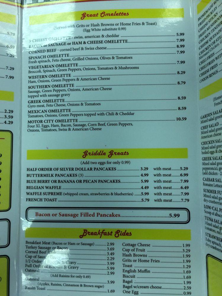 Menu at JT's Corner Diner restaurant, Sebastian