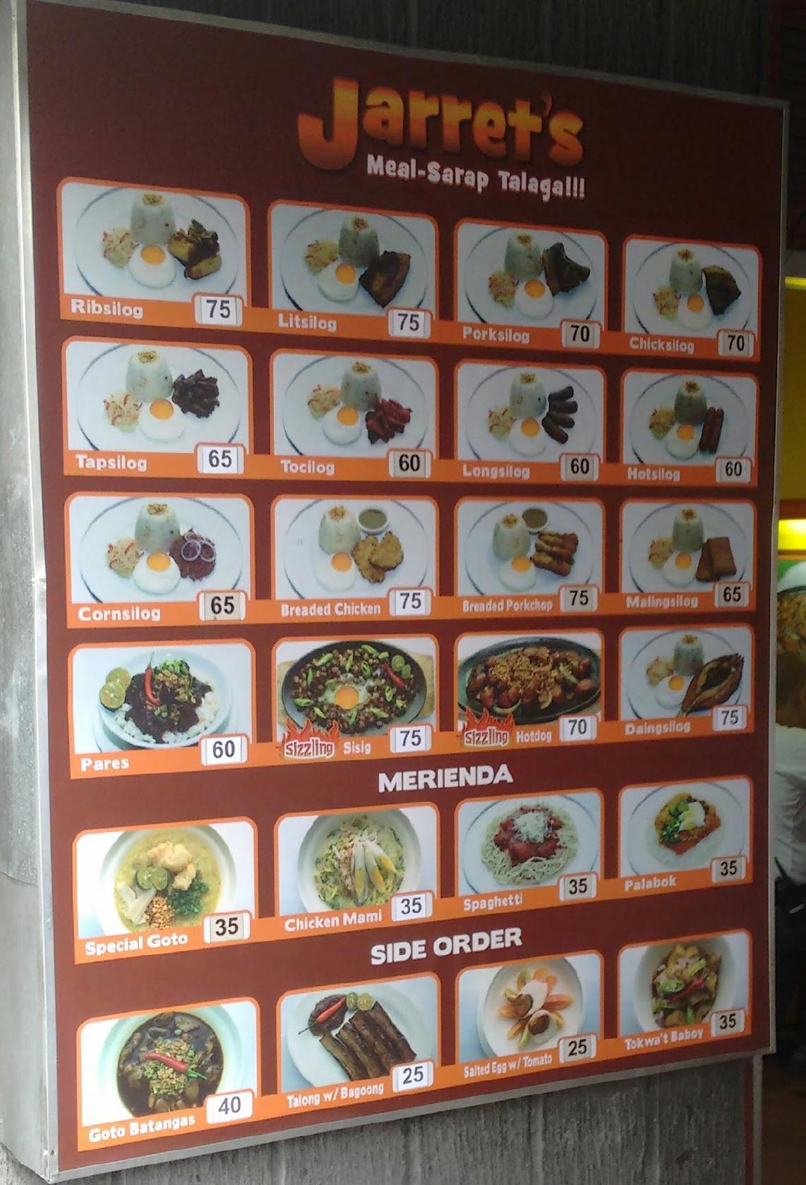 Menu at Jarret's restaurant, Pasig, Strata 100, Ruby Road Ortigas Center