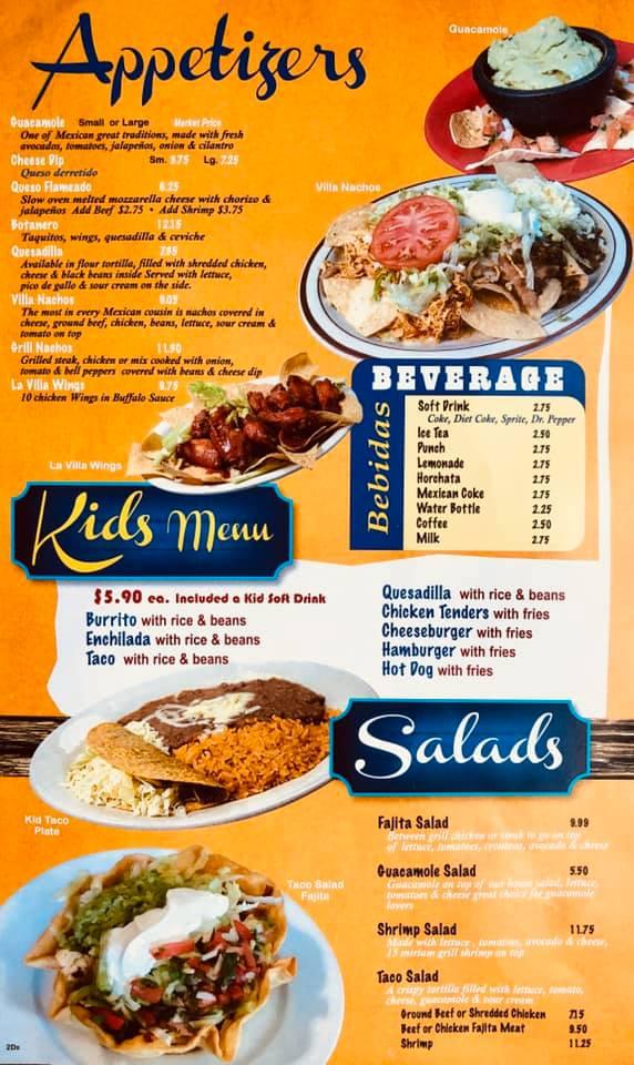 Menu at La Villa Mexican Restaurant, Little Rock