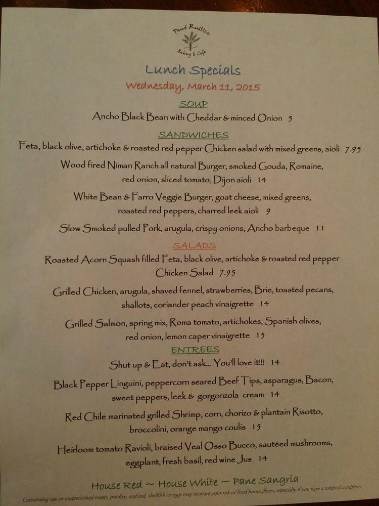Menu at Pane Rustica cafe, Tampa, S MacDill Ave