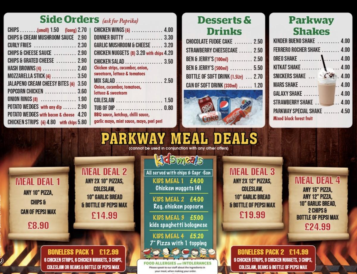 Menu at Parkway Pizzeria, Sheffield, 120 Handsworth Rd