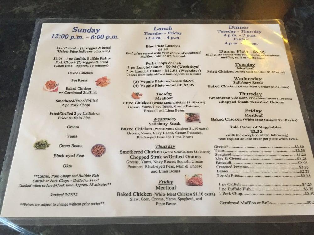 Menu at Peggy's Heavenly Home Cooking restaurant, Memphis