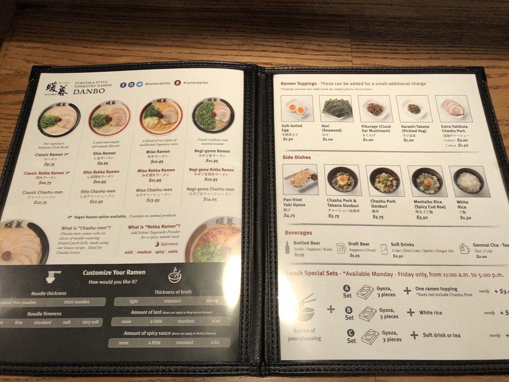 Menu at Ramen DANBO Capitol Hill restaurant, Seattle