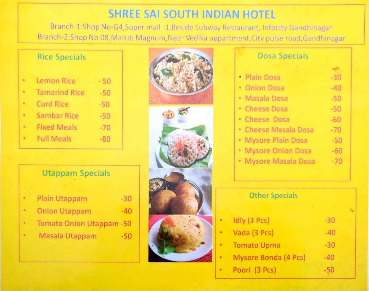 Menu at Shree Sai South indian Hotel (Andhra Mess), Gandhinagar