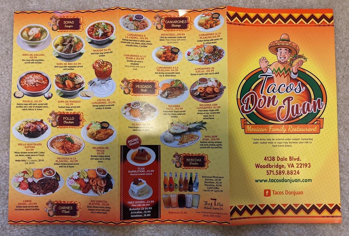Menu at TACOS DON JUAN fast food, Dale City
