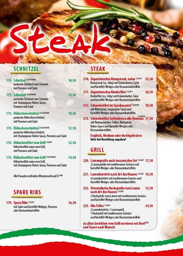 Menu at Toscana pizzeria, Gronau