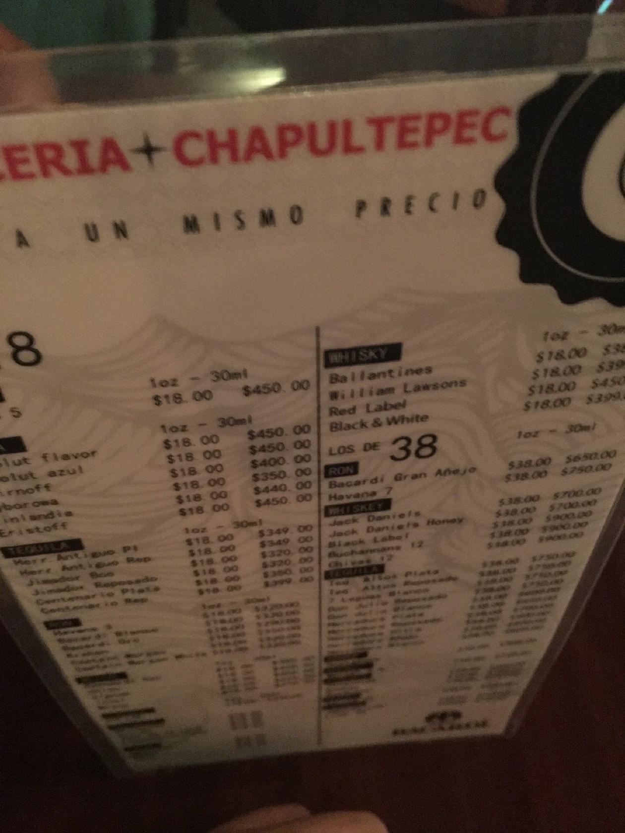 Carta del pub y bar Cerveceria chapultepec, Zapopan, Av Guadalupe 1606