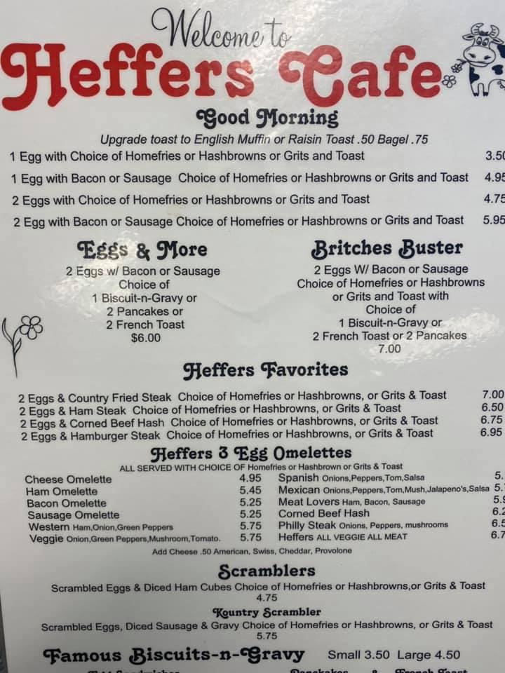 Menu at Heffer's Kountry Cafe, Ormond Beach, 603 S Yonge St