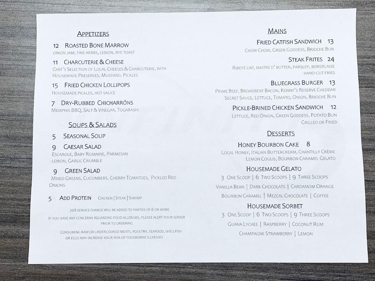 Menu at Infinity: Rooftop Restaurant + Bar, Lexington