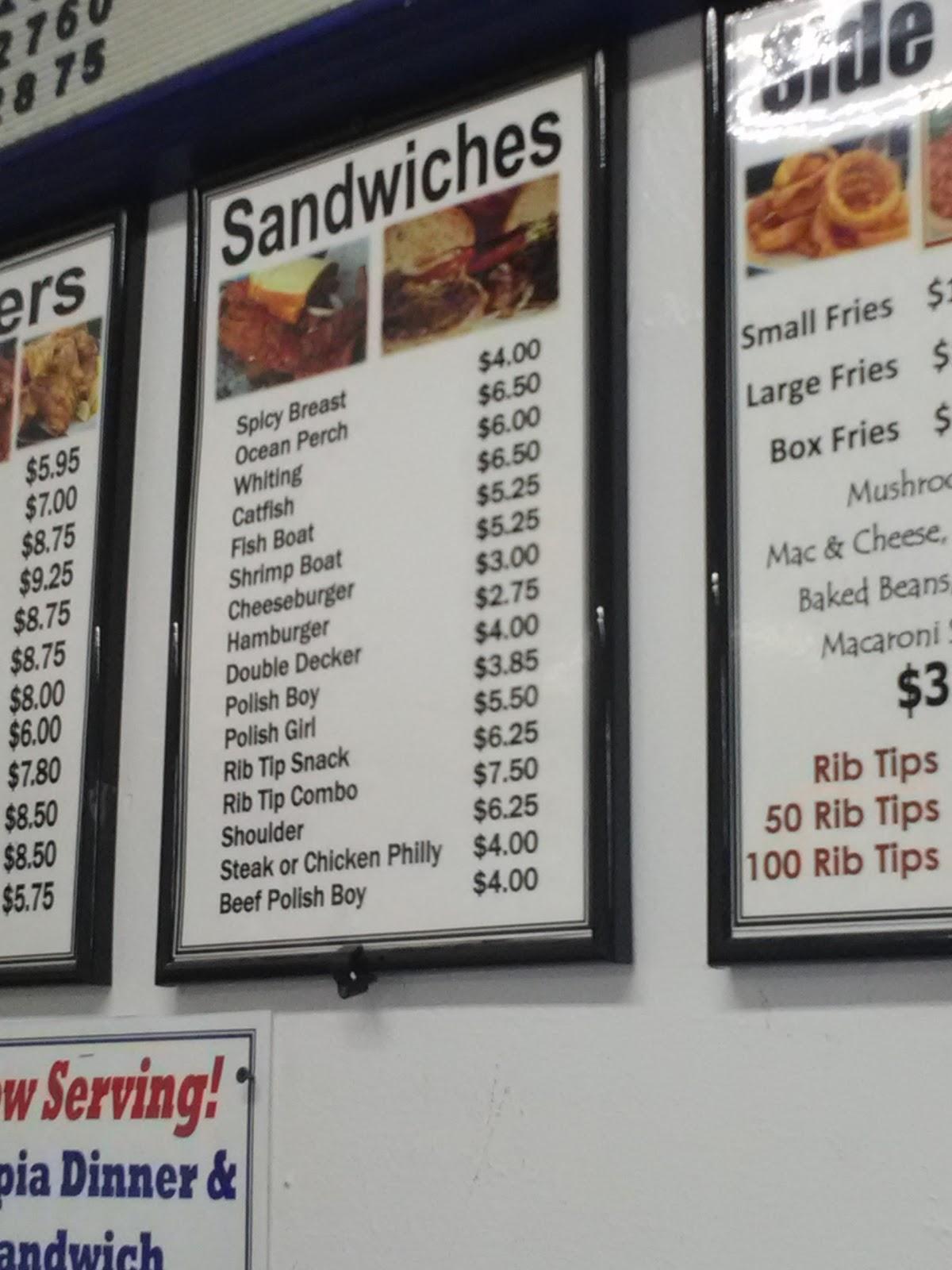 Menu at Kim's Wings restaurant, Cleveland, St Clair Ave.