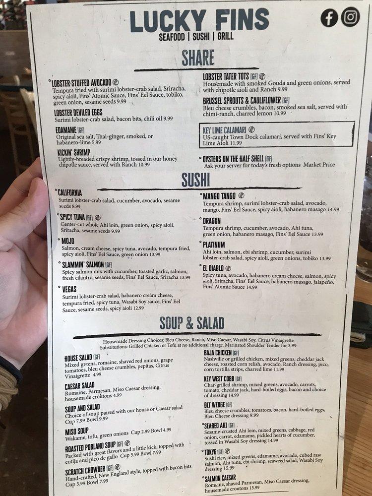 Menu at Lucky Fins Greeley restaurant, Greeley