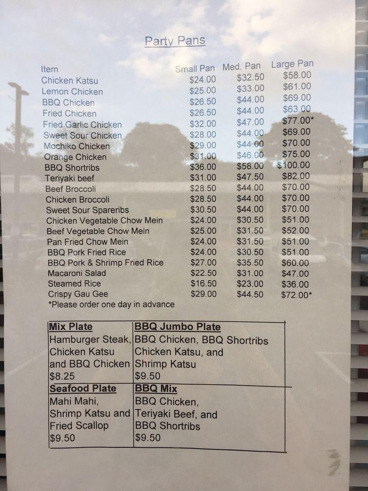 Menu at Mark's Drive Inn BBQ, Honolulu