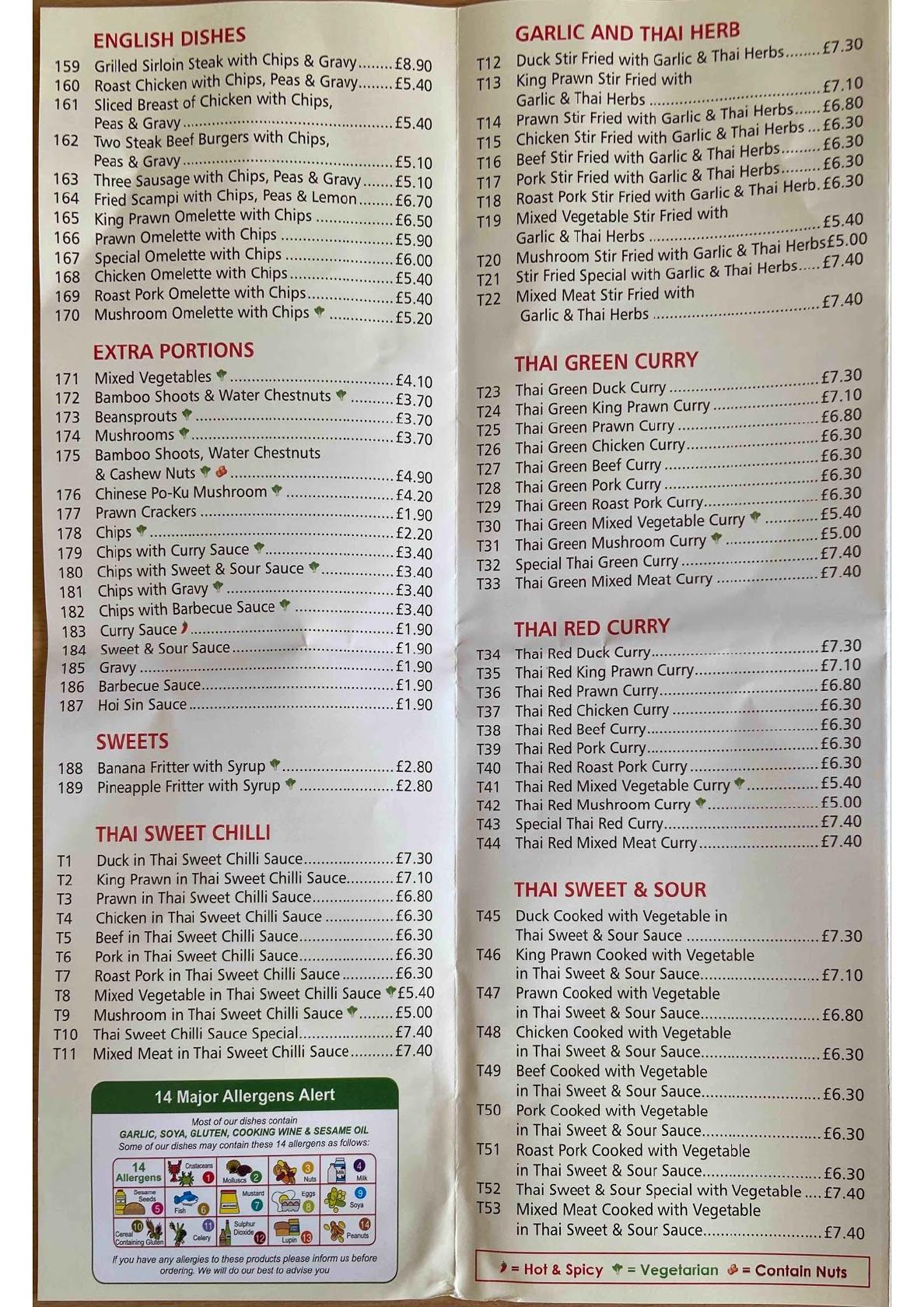 Menu at New China restaurant, Norwich