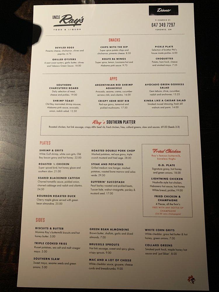 Menu at Uncle Ray’s pub & bar, Hamilton