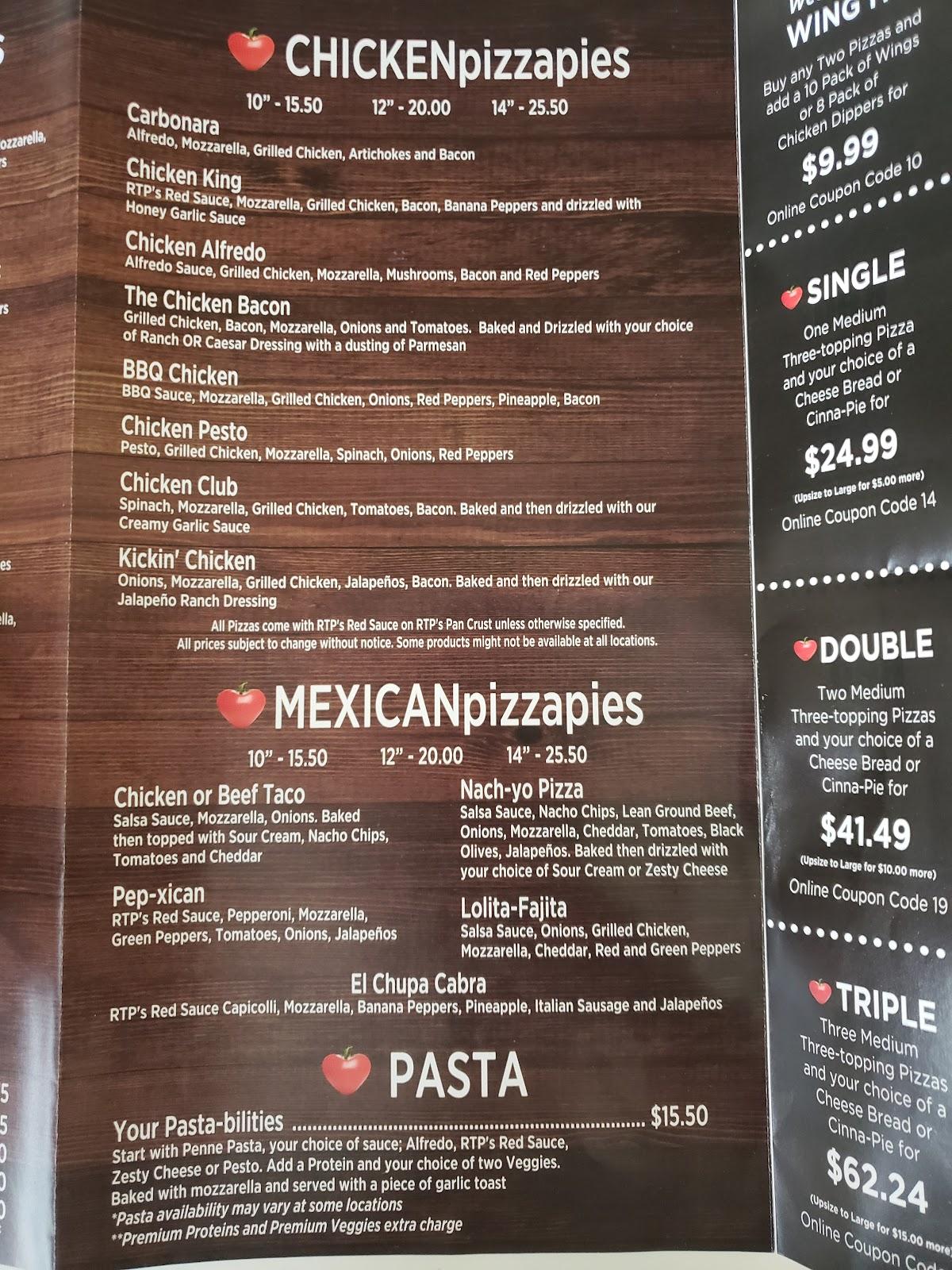 Menu at Red Tomato Pies Kamloops North Shore pizzeria, Kamloops