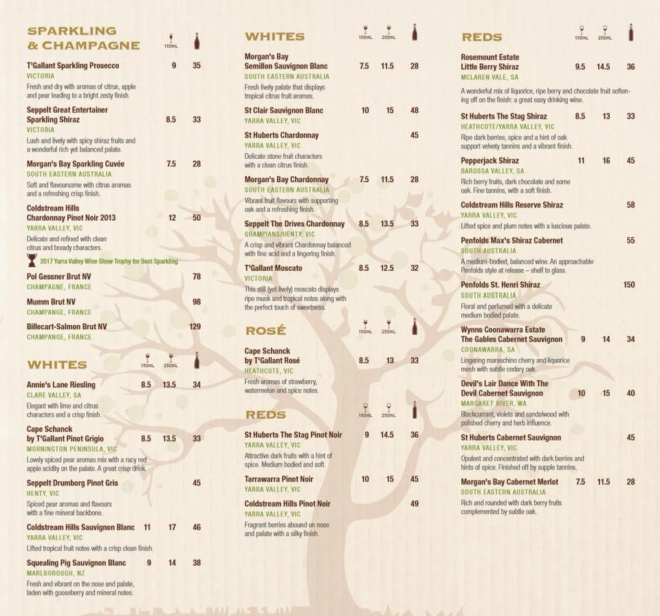 Menu at Riverview Cafe & Wine Bar, Warburton