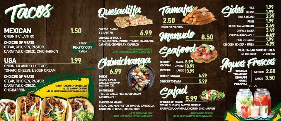 Menu at El Señor Del Los Tacos restaurant, Tampa