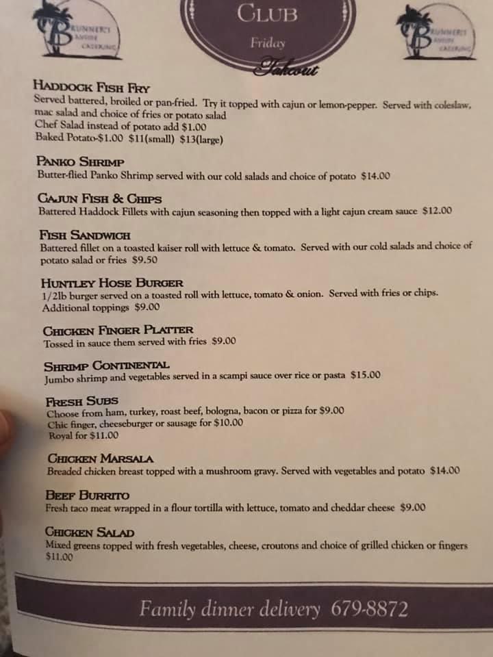 Menu at Fireman's Club, Silver Creek