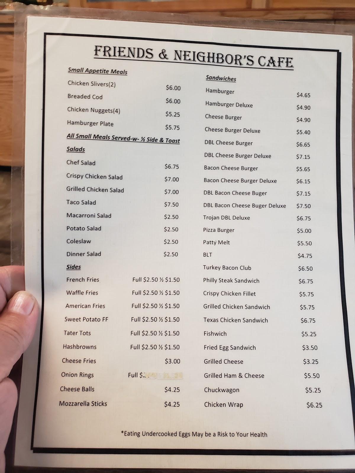 Menu at Friends & Neighbors Cafe, Tolna