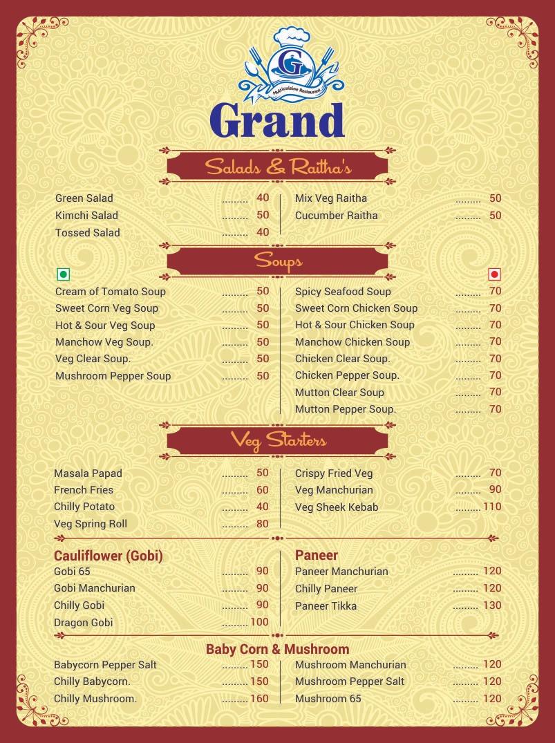 Menu at Grand Multicuisine Restaurant & AC Party Hall, Chennai