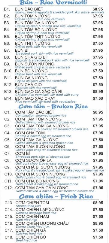 Menu at Mike's Café restaurant, Little Rock