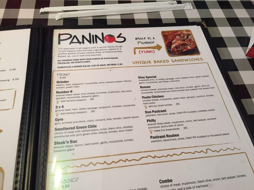 Menu at Panino's Italian Restaurant, Fort Collins