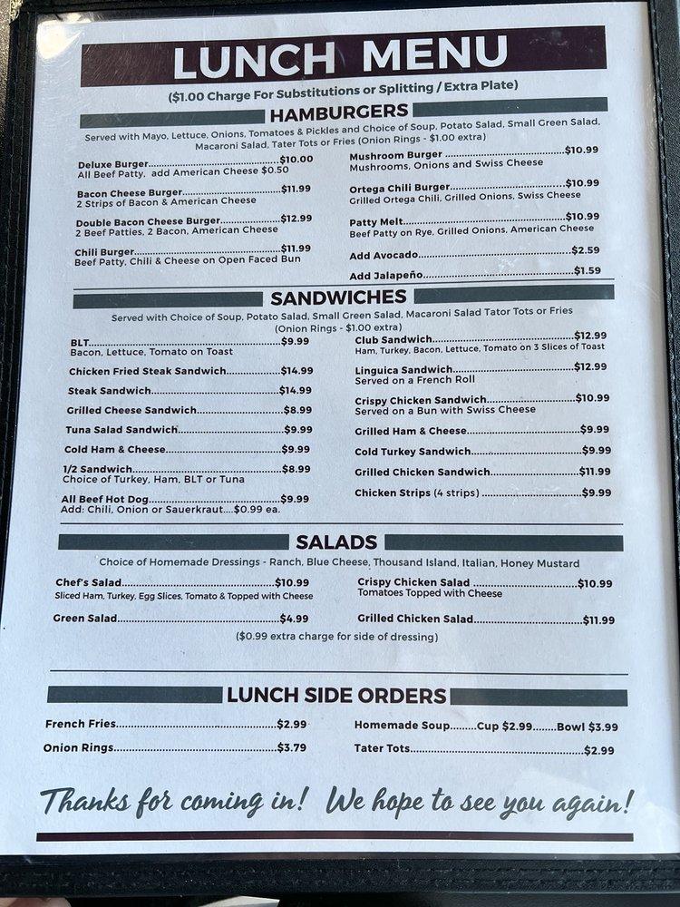 Menu at Sam's Cafe, Ceres